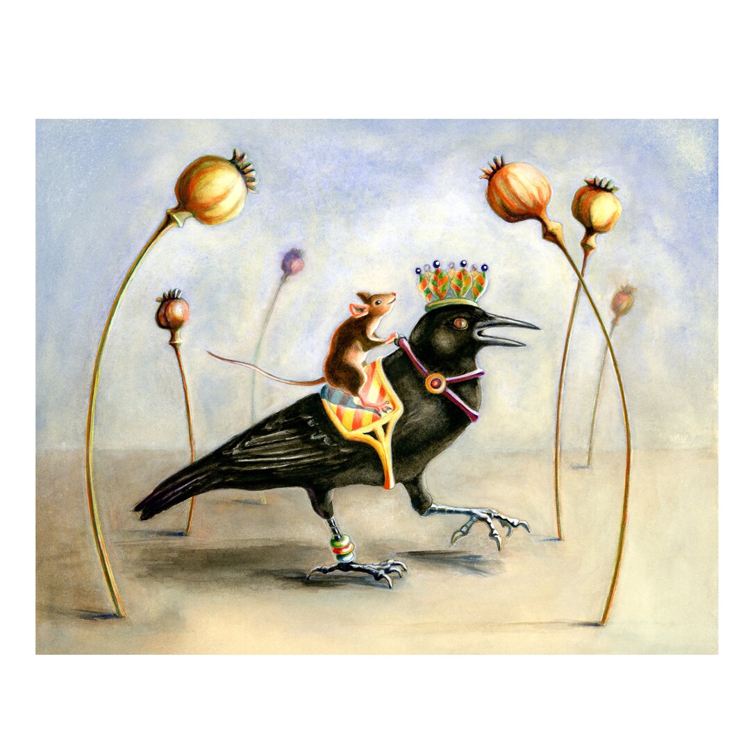 Crow and Mouse Friendship Card, Bird Note Card - Etsy