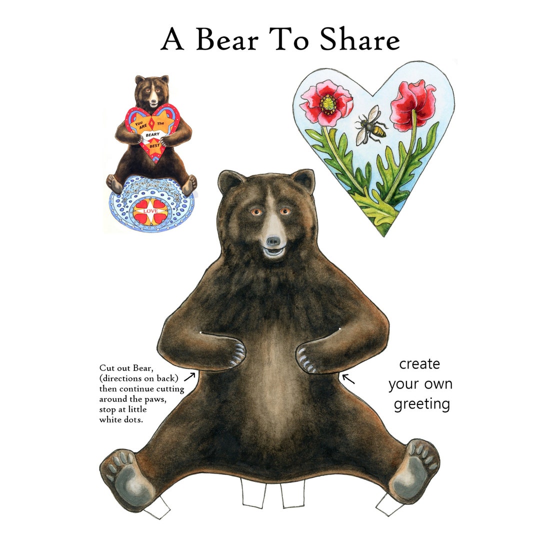 Brown Bear Card, Do-it-yourself Paper Cut Greeting Cards With Envelopes ...