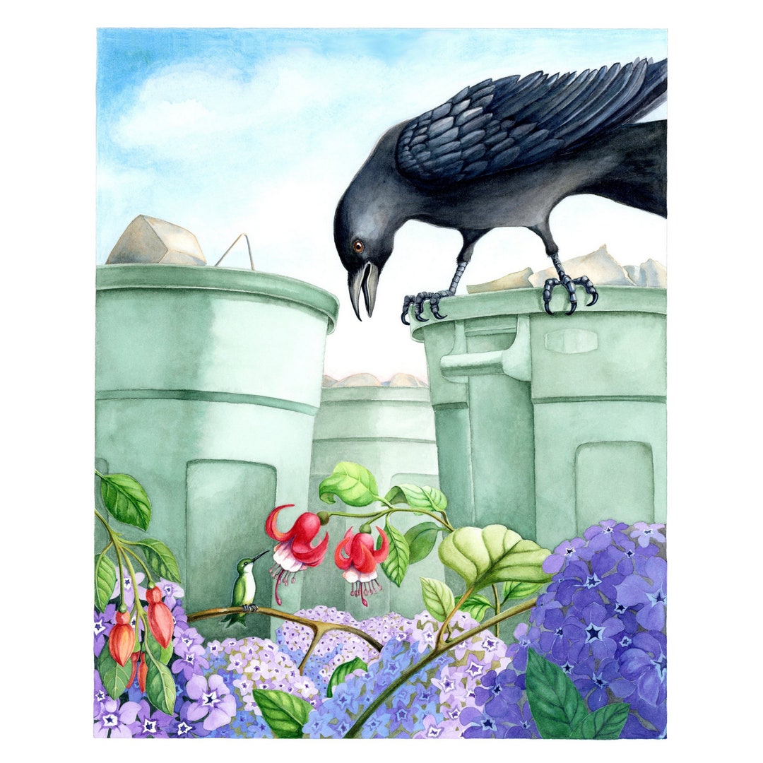 Crow and Hummingbird Watercolor Art Card - All Occasion Note Card - Etsy