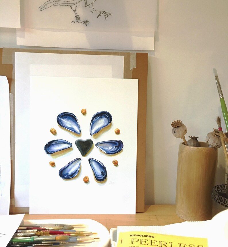 Shell Art Print Maine Mussel Shells Heart-shaped Beach Stone - Etsy