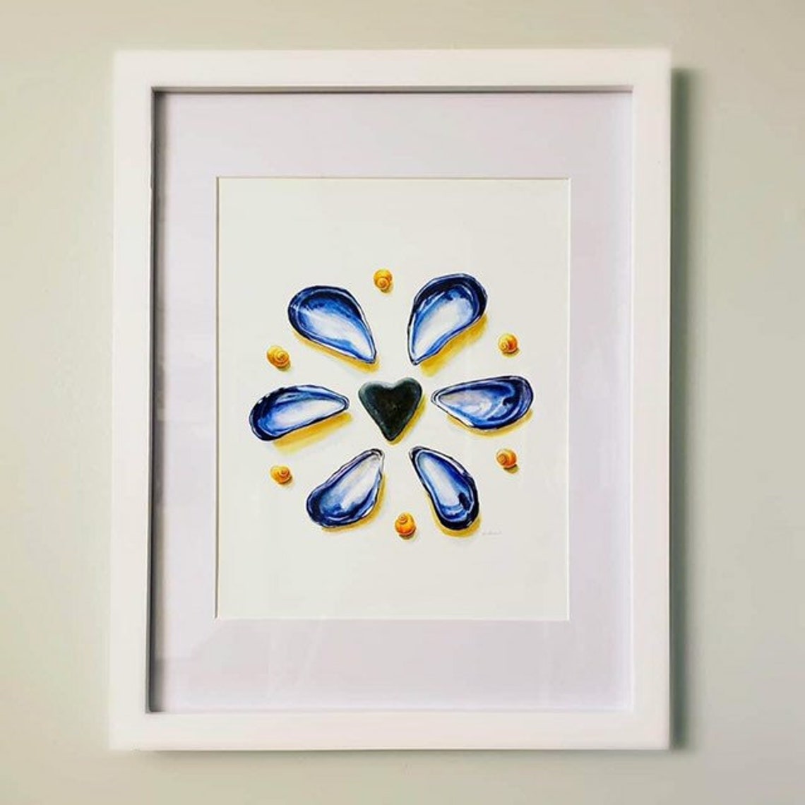 Shell Art Print Maine Mussel Shells Heart-shaped Beach Stone - Etsy