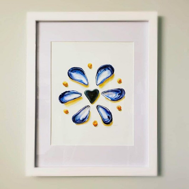 Shell Art Print Maine Mussel Shells Heart-shaped Beach Stone - Etsy
