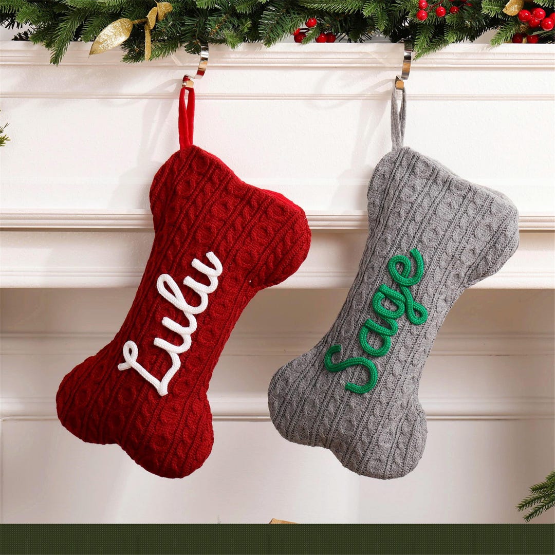 Personalized Pet Dog Christmas Stocking, Dog Bone Stockings, Bone ...