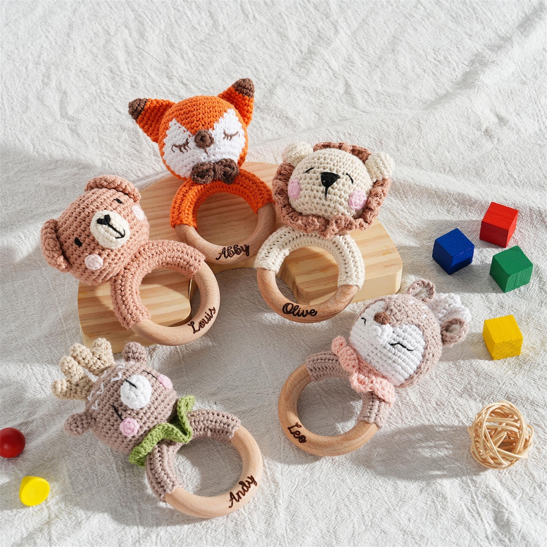 Handmade Wood Personalized Baby Rattle • Custom Baby Toys • Animal ...