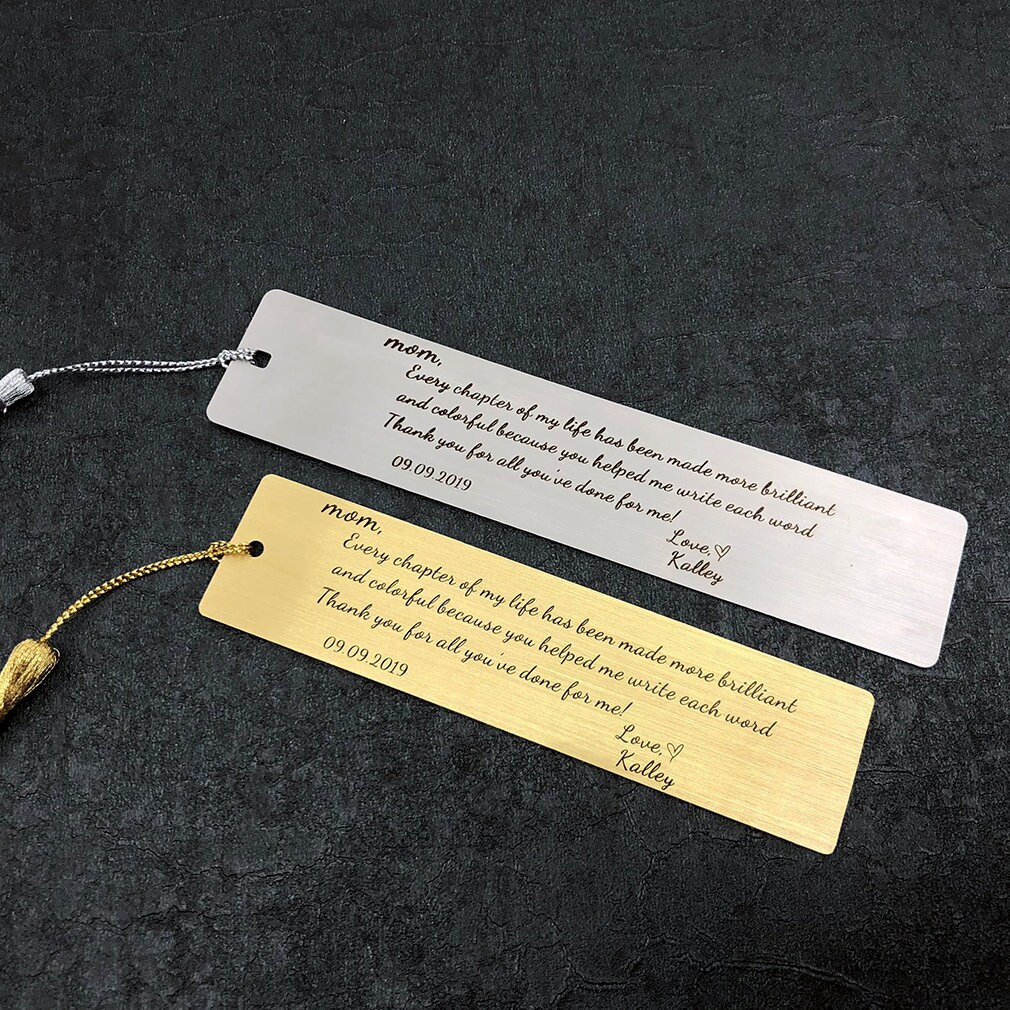 Custom Engraved Bookmark Handstamped Quote Silver Gold | Etsy