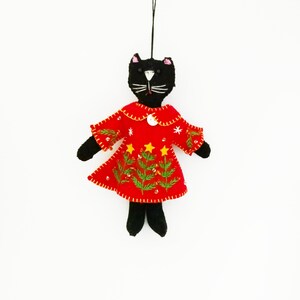 6" Kitty Cat in Red Dress Christmas Wool Felt Ornament - Etsy