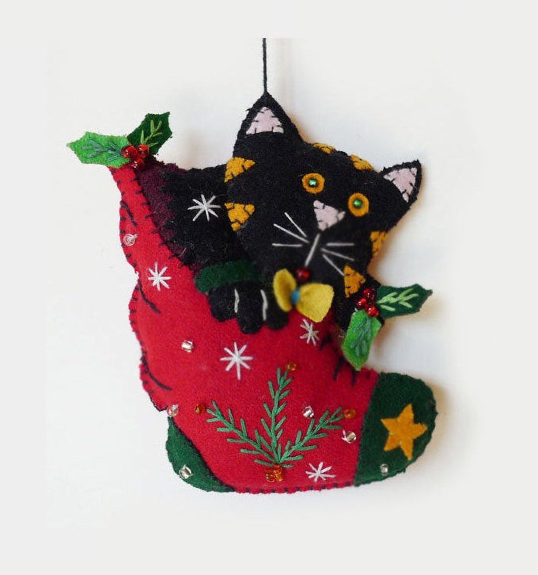 5 Blak Kitty Cat in Stocking Christmas Wool Felt - Etsy
