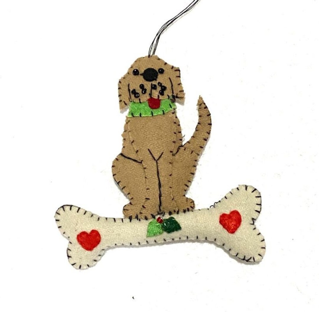 4 Dog on Bone Wool Felt Applique Christmas Ornament - Etsy