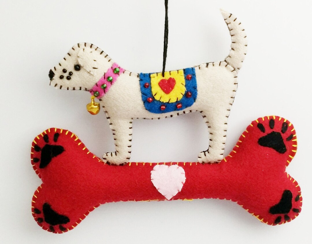 6 Dog on A Bone Wool Felt Applique Ornament - Etsy