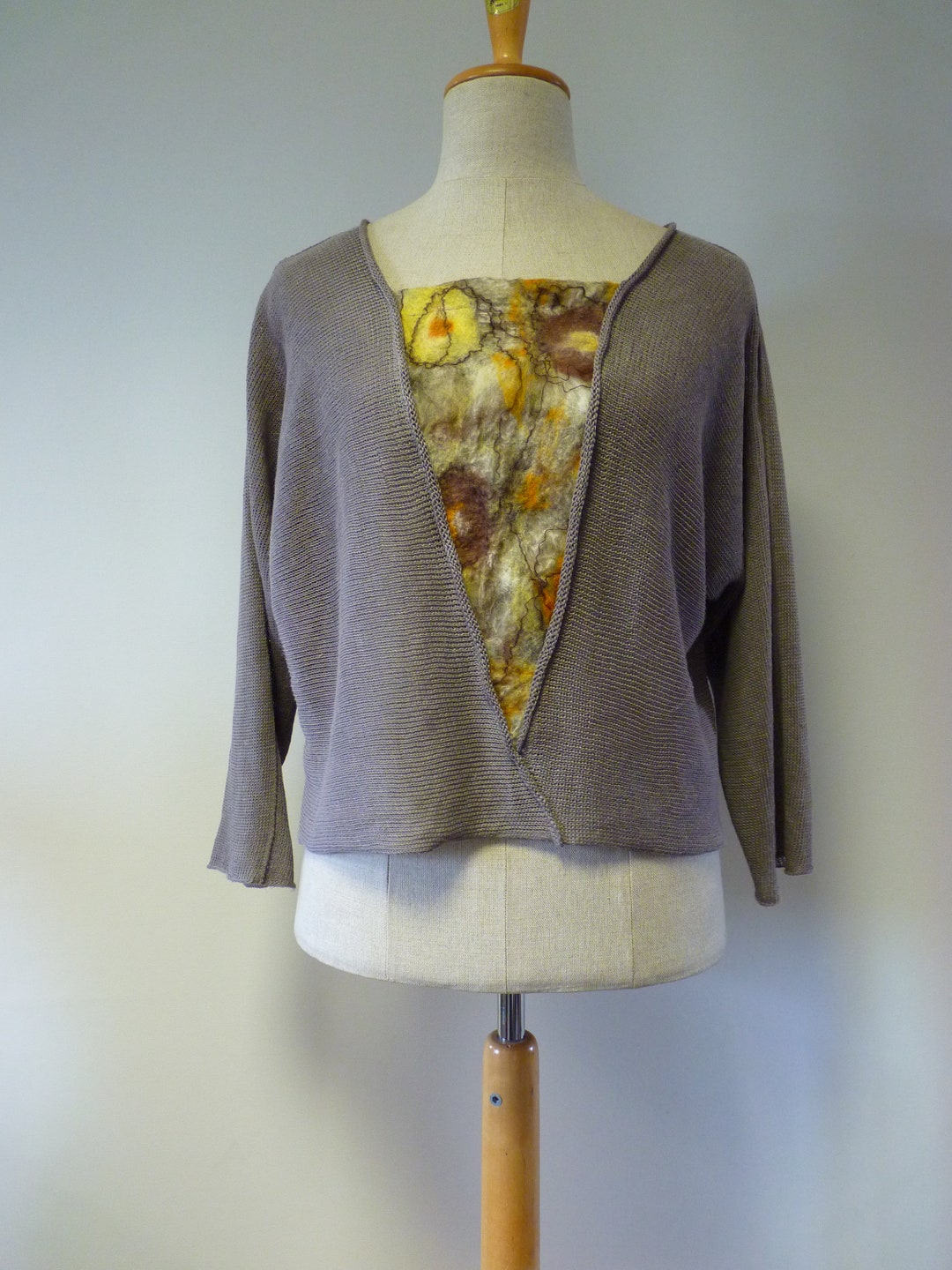 The Hot Price Light Grey Linen Sweater With Wool Decor Size - Etsy