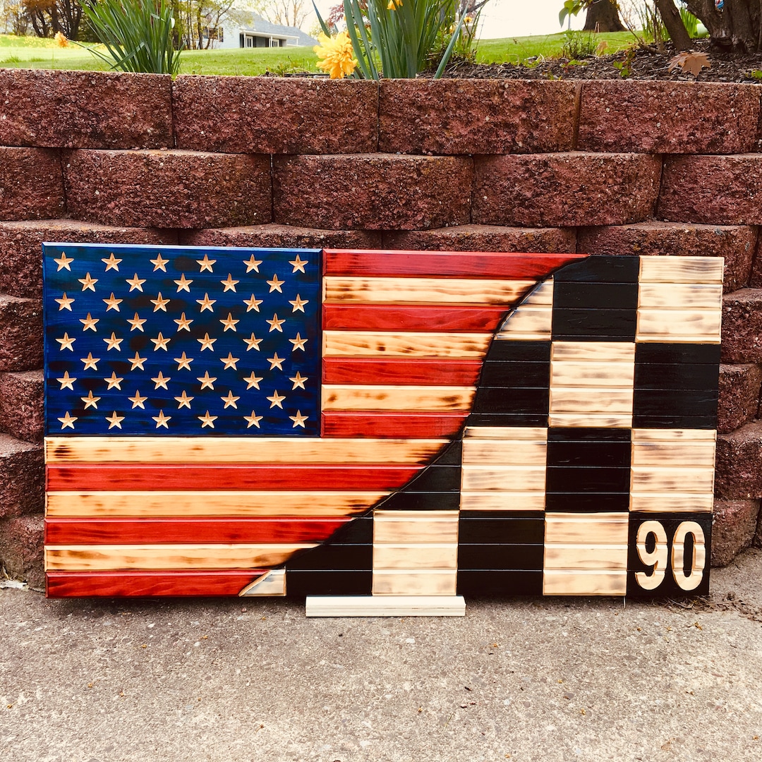 Split American Racing Flag, Charred, Carved, Handmade, Free Shipping - Etsy