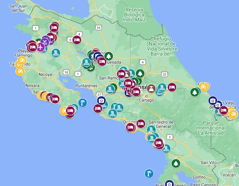 Costa Rica Locations Google Map - Etsy