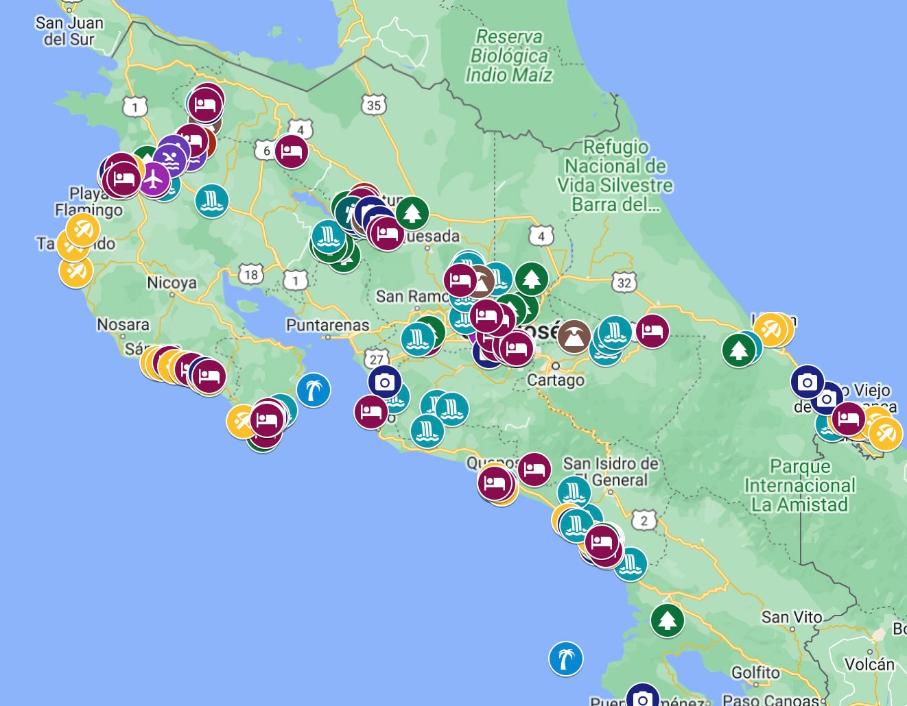 Costa Rica Locations Google Map - Etsy