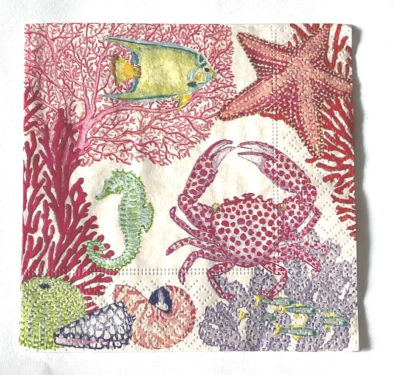 Under the Sea Coastal Crab Seahorse Starfish Napkin for Decoupage ...