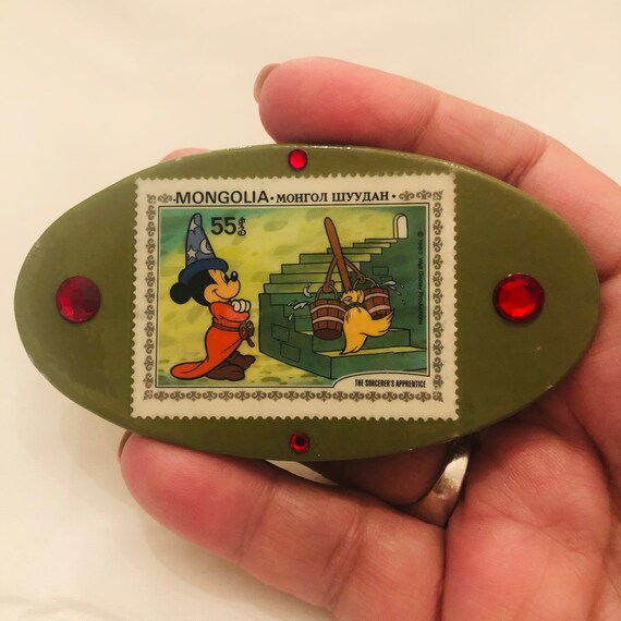 2 Hand Made Pins with Mickey Mouse Stamps - Gem