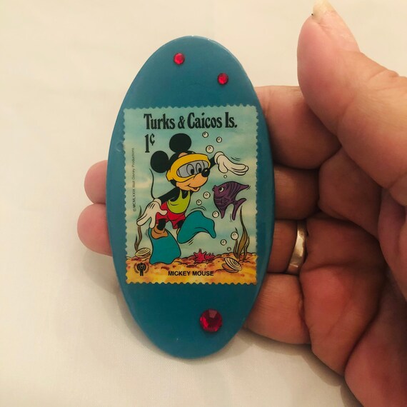 2 Hand Made Pins with Mickey Mouse Stamps - Gem