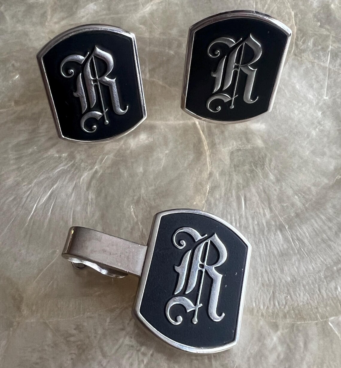 Vintage Swank Initial Cuff Links & Tie Clip With R Monogram - Etsy
