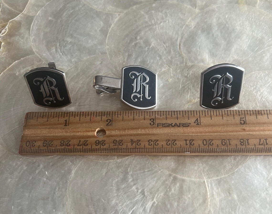 Vintage Swank Initial Cuff Links & Tie Clip With R Monogram - Etsy