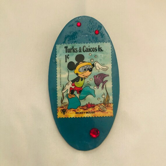 2 Hand Made Pins with Mickey Mouse Stamps - Gem