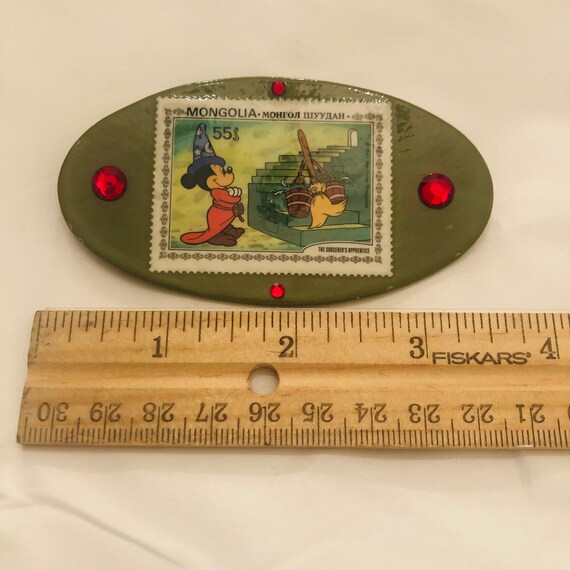 2 Hand Made Pins with Mickey Mouse Stamps - Gem