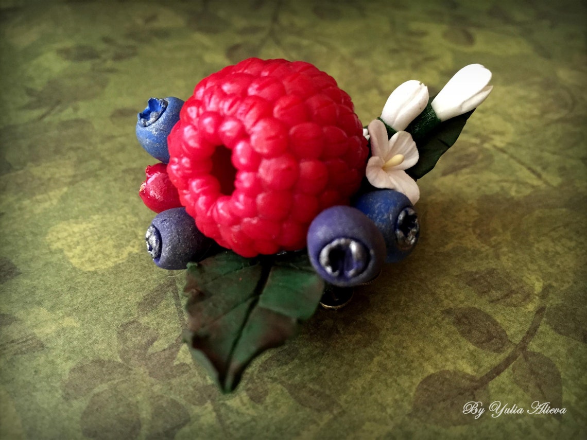Brooch With Raspberry, Handmade Brooch, Raspberry Brooch, Berry Brooch ...