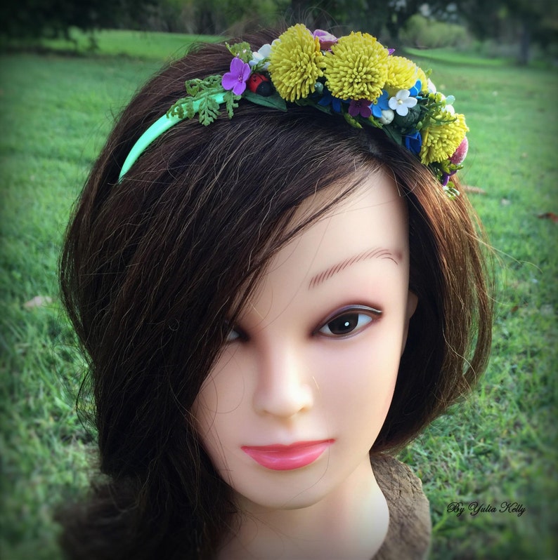 Headband With Summer Flowers and Berries, Summer Headband, Dandelions ...