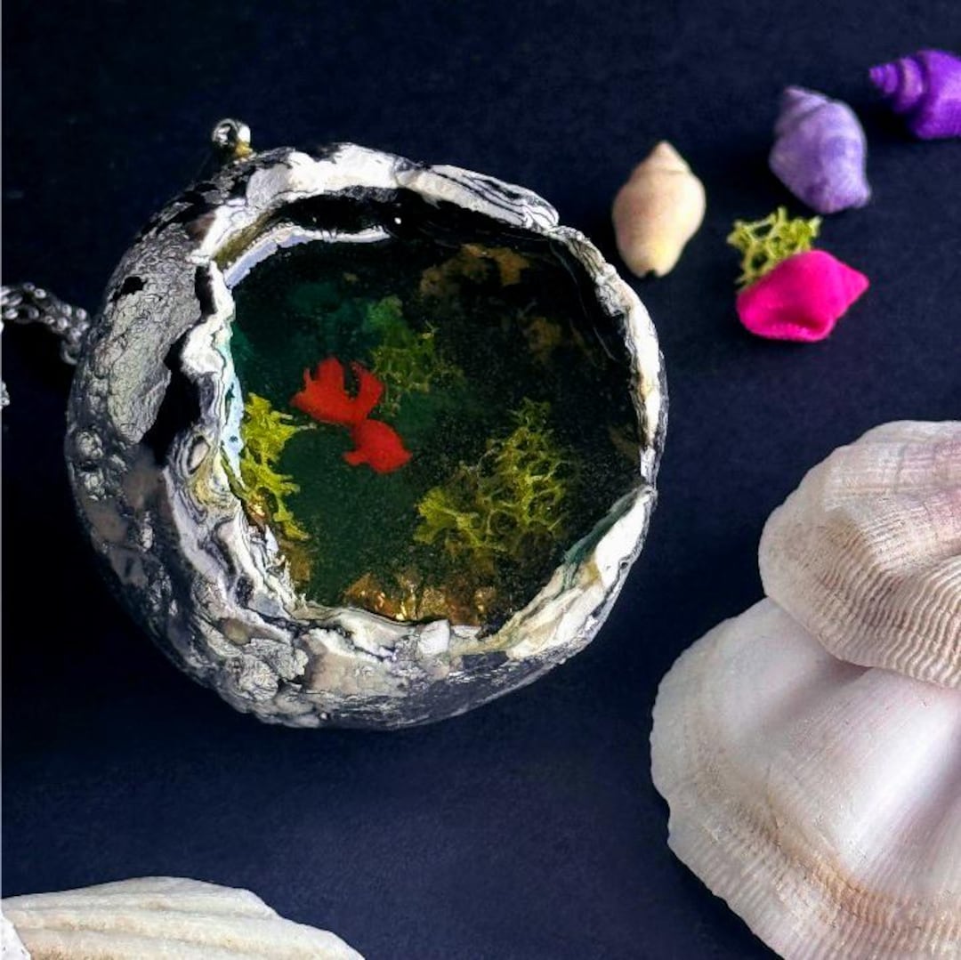 Sea Life Necklace, Water Necklace, Ocean Resin Necklace, Sea Crystal ...