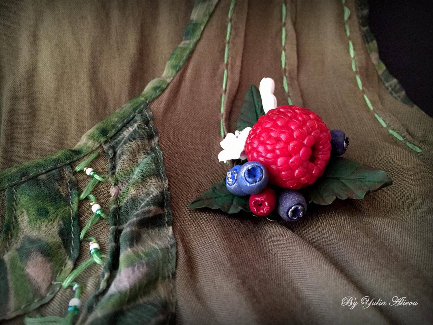 Brooch With Raspberry, Handmade Brooch, Raspberry Brooch, Berry Brooch ...