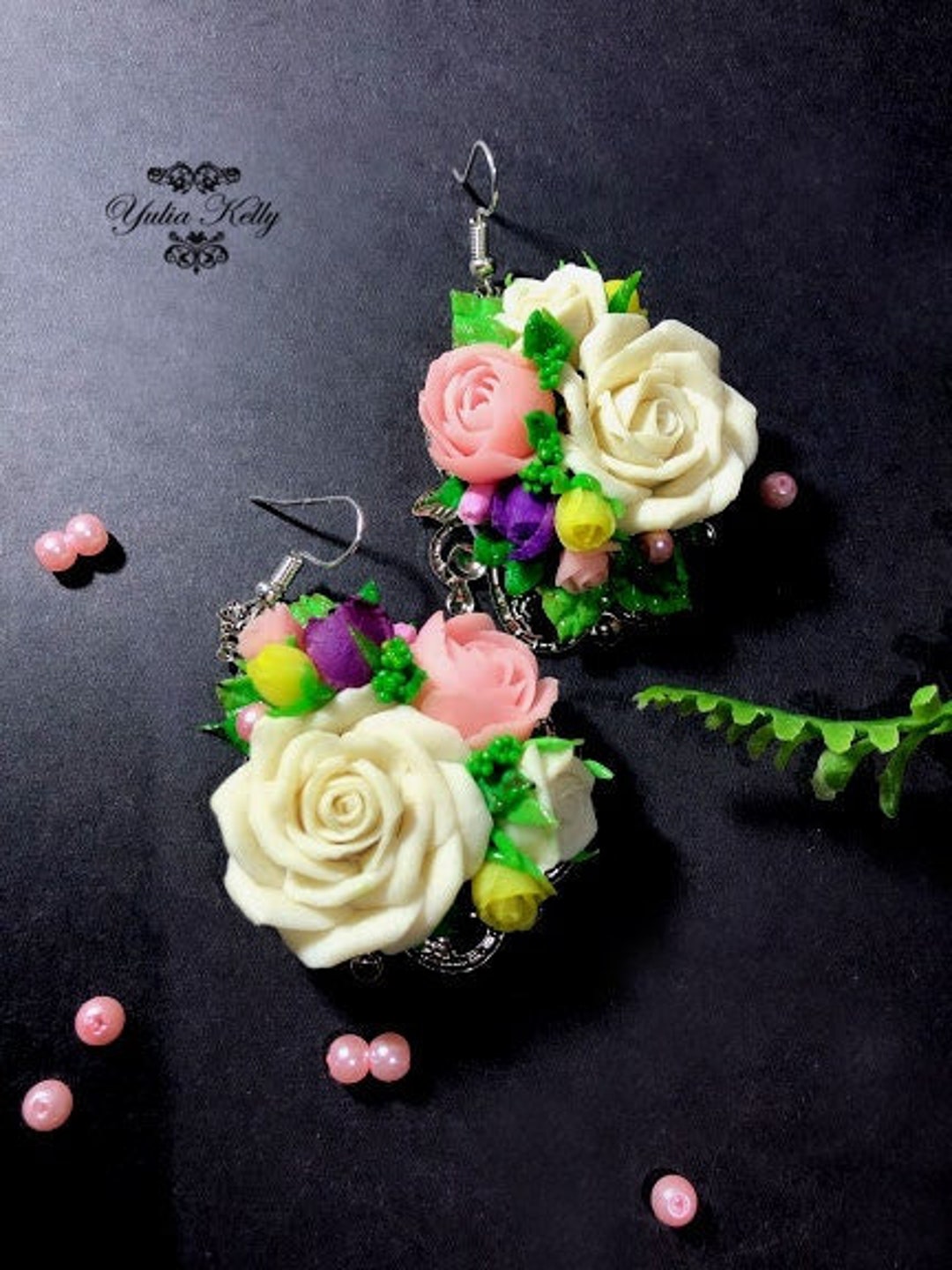 Handmade Polymer Clay Flower Earrings, White Rose Jewelry - Etsy