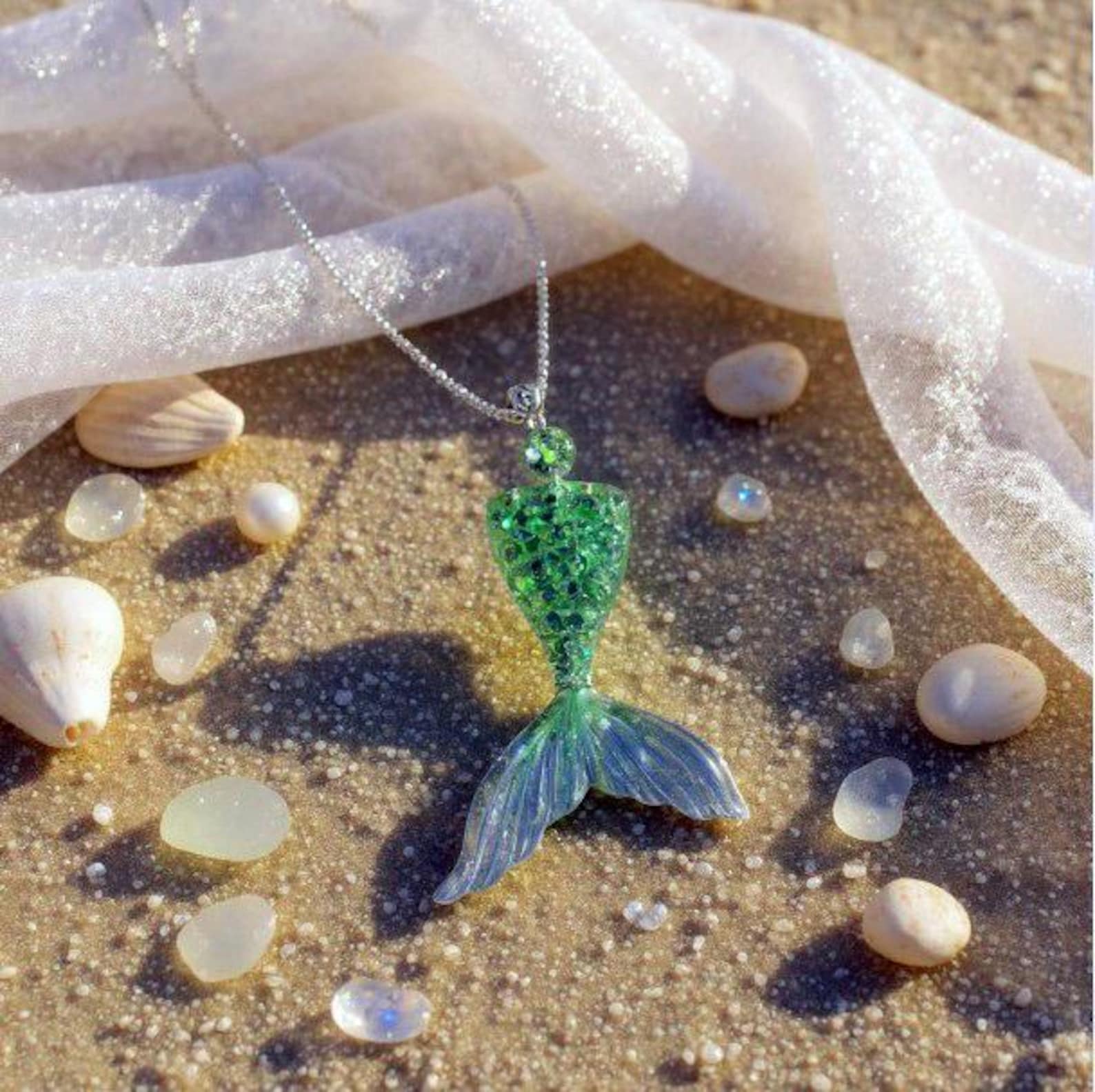 Sea Life Necklace, Water Necklace, Ocean Resin Necklace, Sea Crystal ...