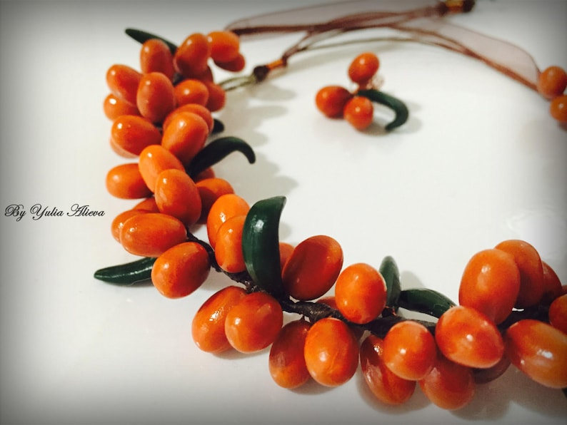 Sea Buckthorn Berries Necklace, Berry Necklace, Berry Ornament, Orange ...