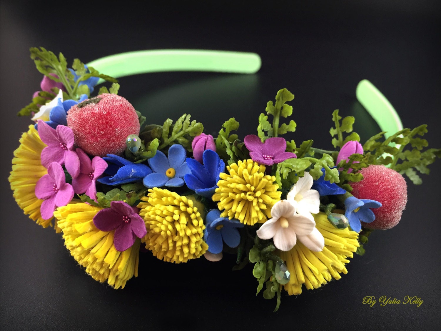 Headband With Summer Flowers and Berries, Summer Headband, Dandelions ...