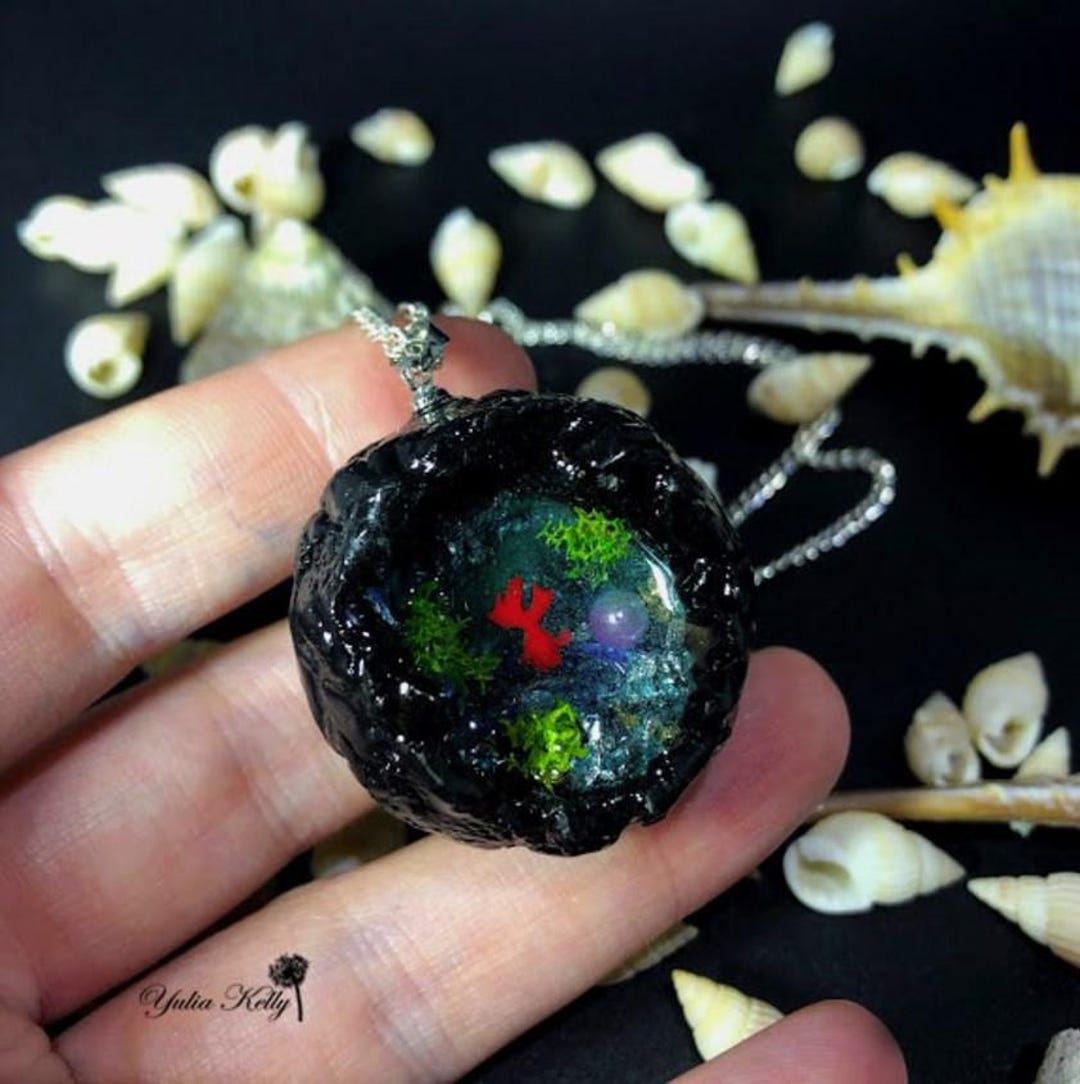 Sea Life Necklace, Water Necklace, Ocean Resin Necklace, Sea Crystal ...