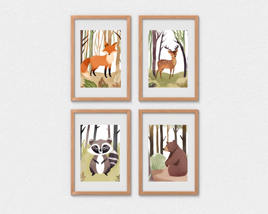 Woodland Animals Watercolor Print, Wall Art, Woodland Animals, Forest ...