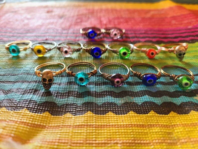 Wired Rings Evil Eye/skull Mal De Ojo Anillos | Etsy