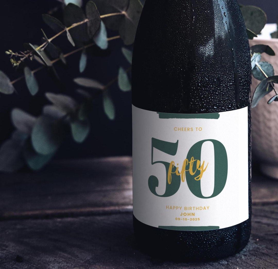 Personalized 50th Birthday Wine Label – Cheers to Fifty, Modern Design ...