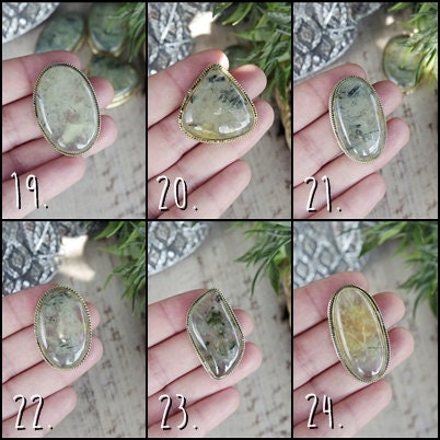 Grooved Cabochon Prehnite Grooved Stone Brass Framed Stones | Etsy