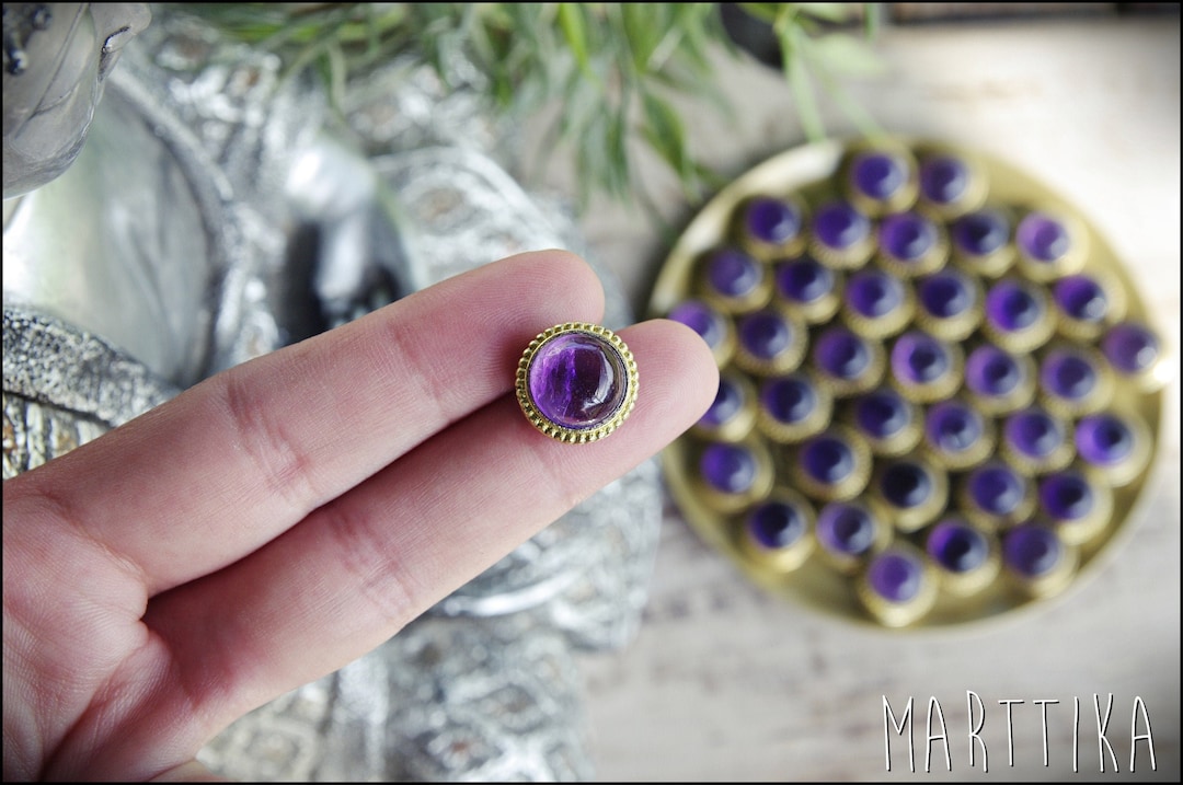 14mm Slotted Cabochon Amethyst Grooved Stone Brass Frame - Etsy