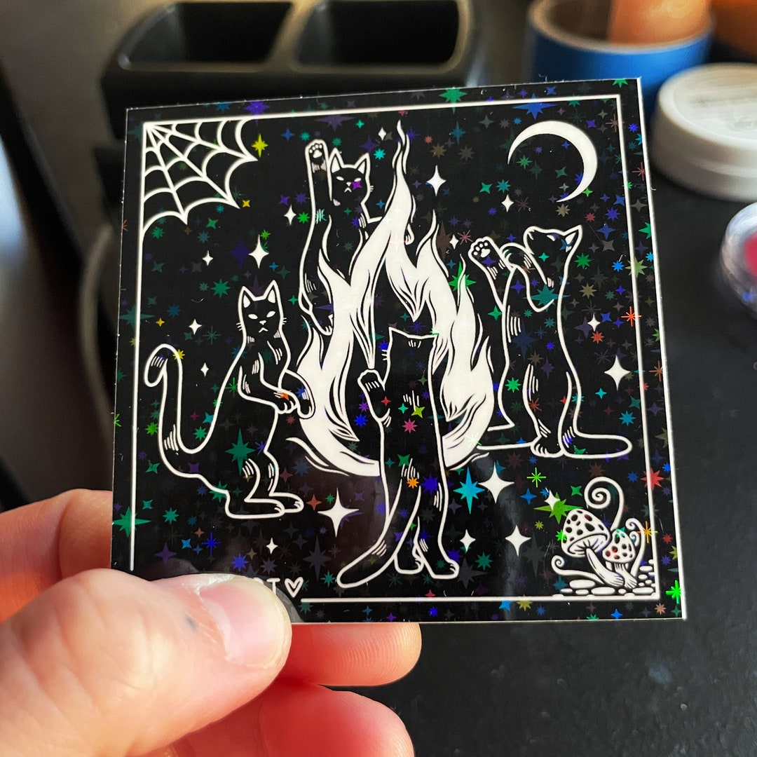 Sparkly Holographic Stickers: Campfire Kitty Seance | Black Cats ...