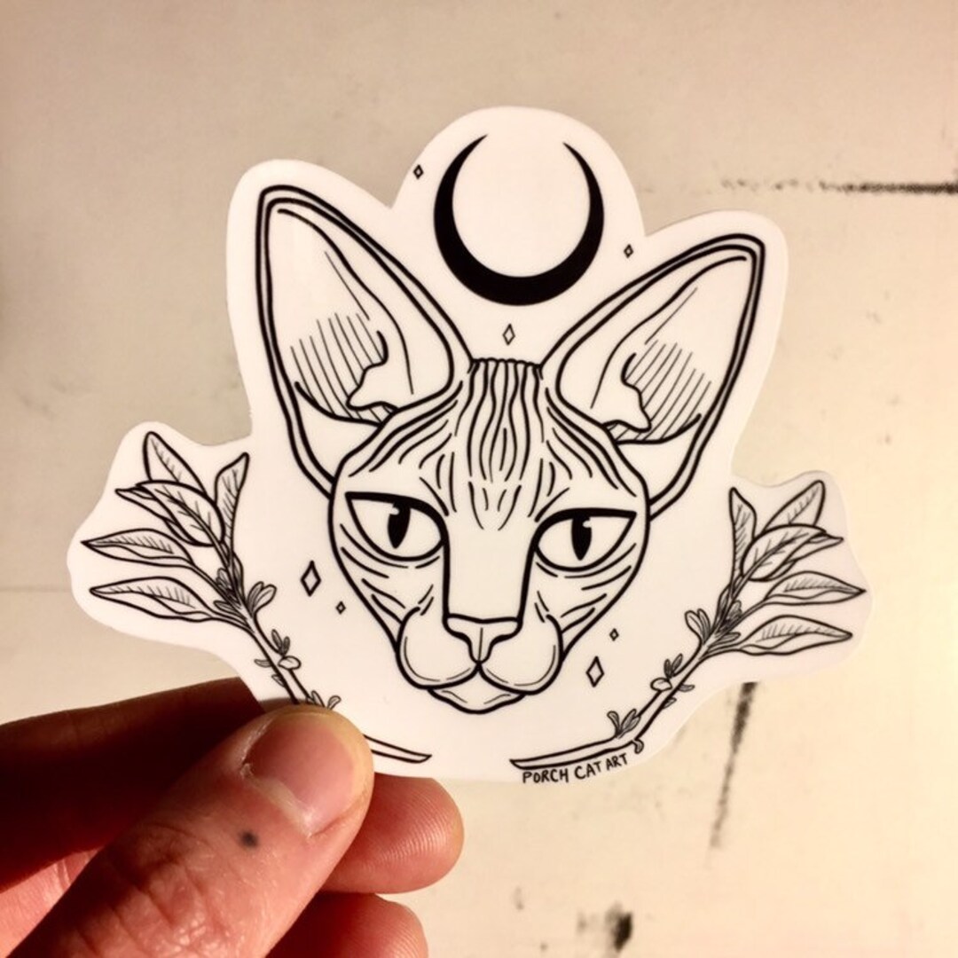Hairless Cat Sticker Sphynx Cat Sticker Crescent Moon - Etsy