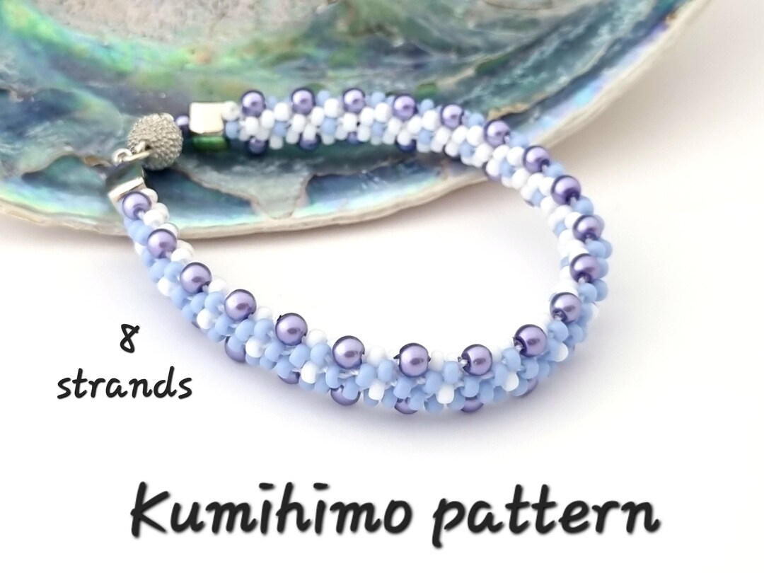 8 Strand Kumihimo Bracelet PDF Pattern and Tutorial Flat Double Sided Reversible White Purple ...