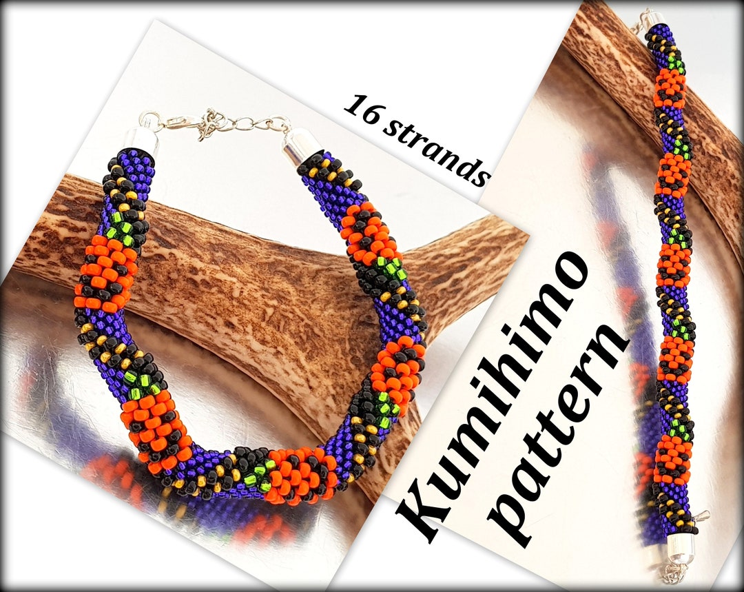 16 Strand Beaded Kumihimo Bracelet Pattern Tutorial Halloween Pumpkin ...