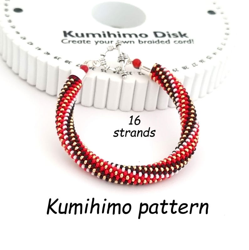 16 Strand Beaded Kumihimo PDF Pattern and Full Tutorial Black Red Gold ...