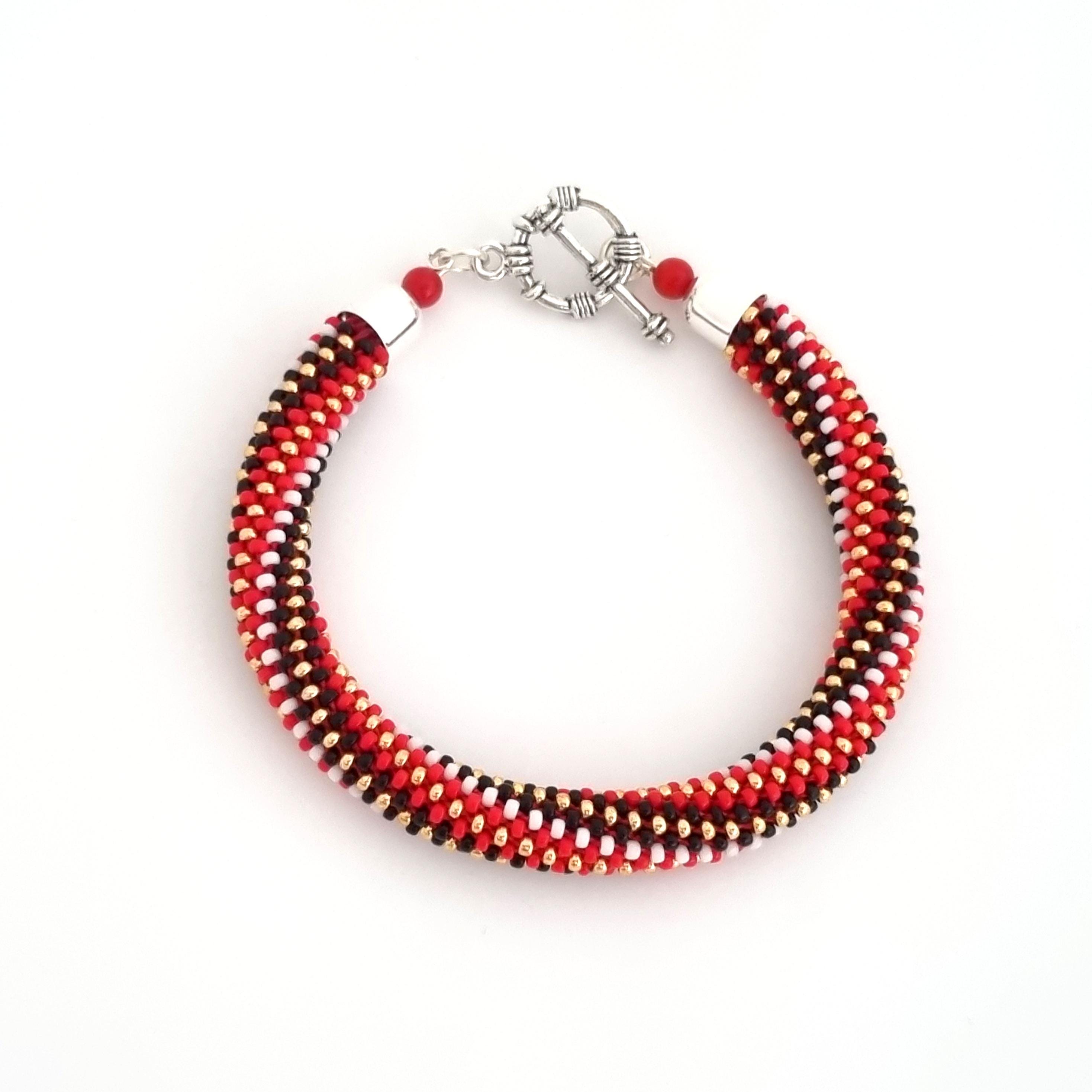 16 Strand Beaded Kumihimo PDF Pattern and Full Tutorial Black Red Gold ...