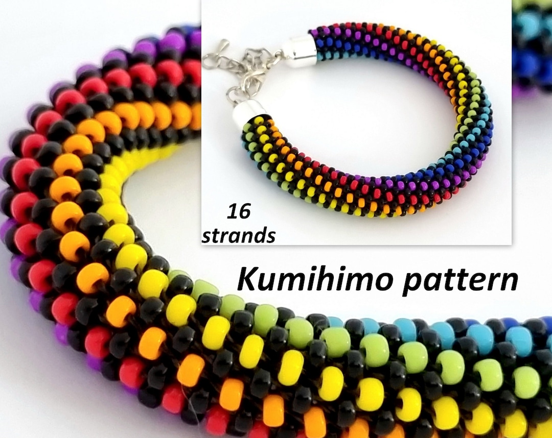 16 Strands Beaded Kumihimo Bracelet PDF Pattern and Tutorial Rainbow ...
