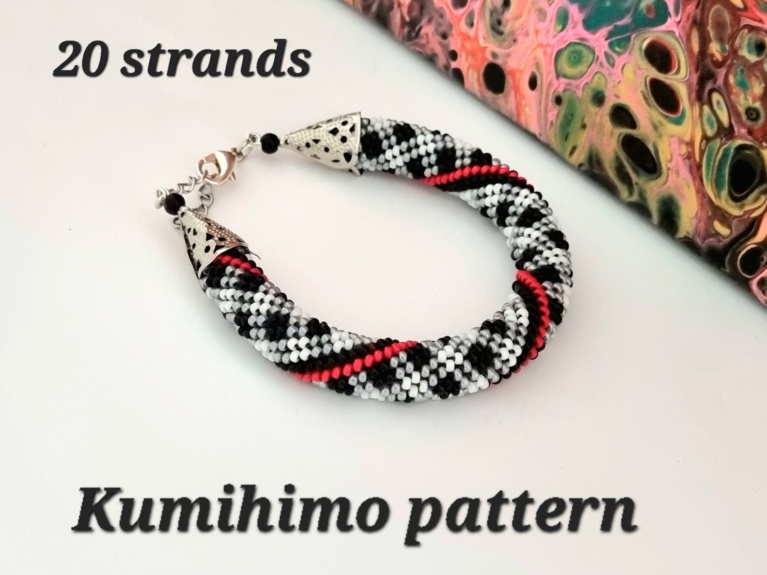 20 Strand Beaded Kumihimo Pattern Tutorial PDF Instant Download Black and White Tartan Classic Elegant Bracelet Braided Seed Bead Jewellery Etsy