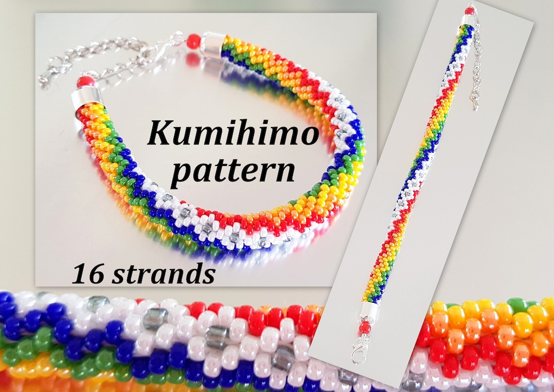 16 Strands Beaded Kumihimo Tutorial Pattern Rainbow Zigzag Bracelet ...