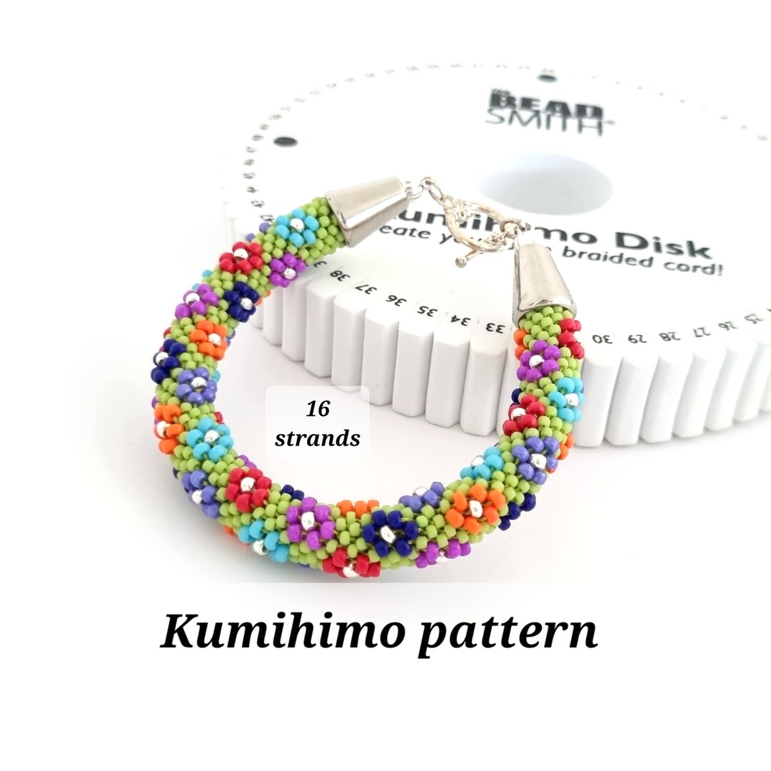 16 Strand Beaded Kumihimo Flowers Bracelet PDF Pattern and Tutorial Instant Download Seed Bead ...