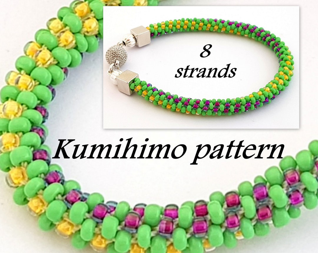 8 Strand Beaded Kumihimo PDF Pattern Tutorial Colourful Seed Bead Braided Bracelet Boho Hippie ...