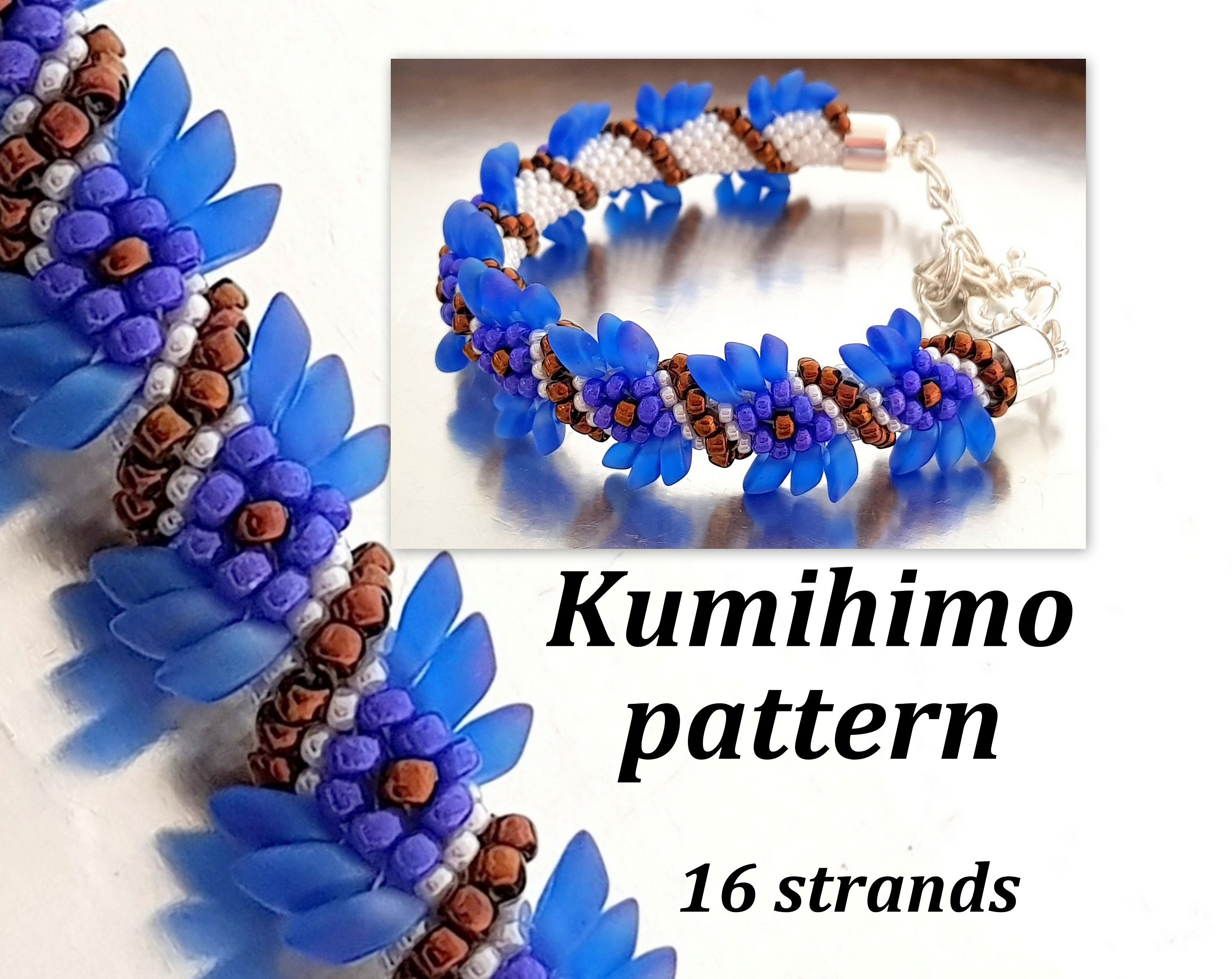 16 Strand Beaded Kumihimo Bracelet Pattern Tutorial Blue | Etsy